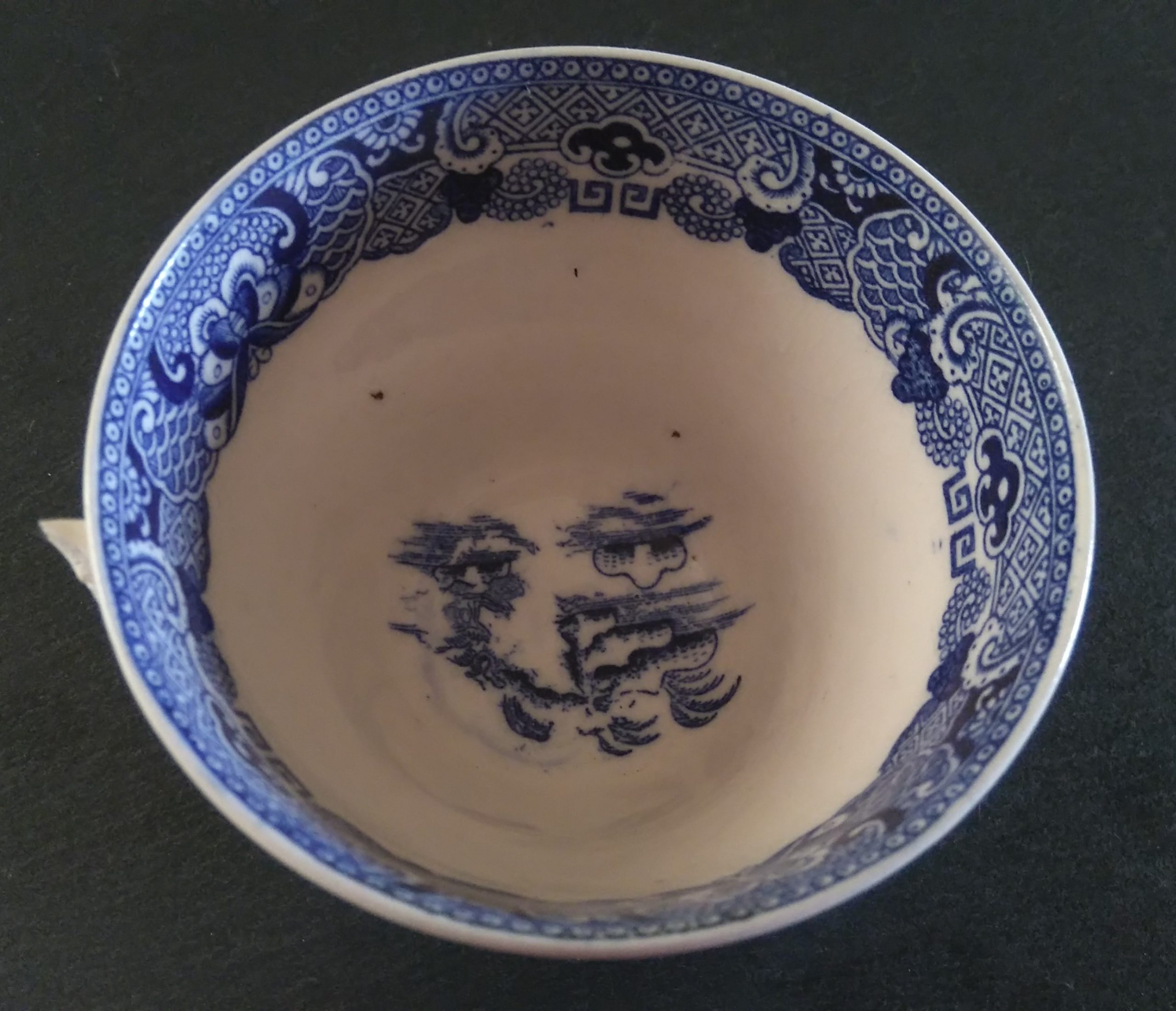 Royal Worcester Willow Pattern cup - inside - Broken China Jewellery - UK