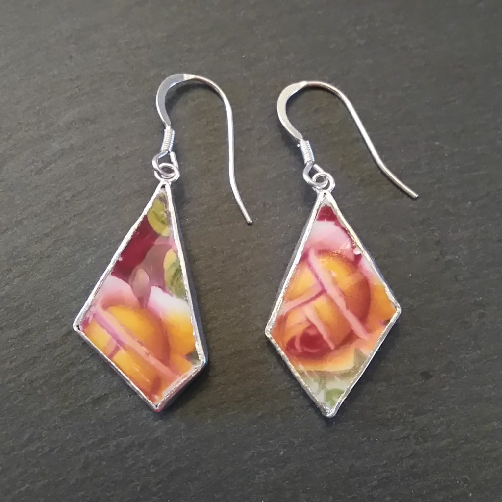 Old Country Roses - Shard Earrings - Broken China Jewellery - UK